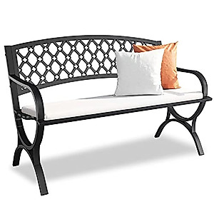 Outdoor Bench Garden Bench, Weatherproof Anti-Rust Heavy-Duty Outside Bench Clearance, Wrought Iron Metal Bench for Front Porch, Patio, Park, Ergonomic Backrest, Slatted Seat, Black/ 50 Inch furniture