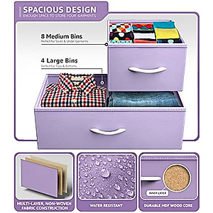 Sorbus Kids Dresser with 12 Drawers - Chest Organizer Unit with Steel Frame Wood Top & Handle, Fabric Bins for Clothes - Large Furniture for Bedroom Hallway Kids Room Nursery & Closet (Purple)