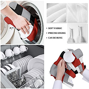 Zadaling Geo Kitchen Towels,White Grey Black Red Abstract Irregular Geometric 16x28 Inches Soft Kitchen Dish Cloth,Cotton Tea Towels/Bar Towels/Hand Towels,(2 Pack)