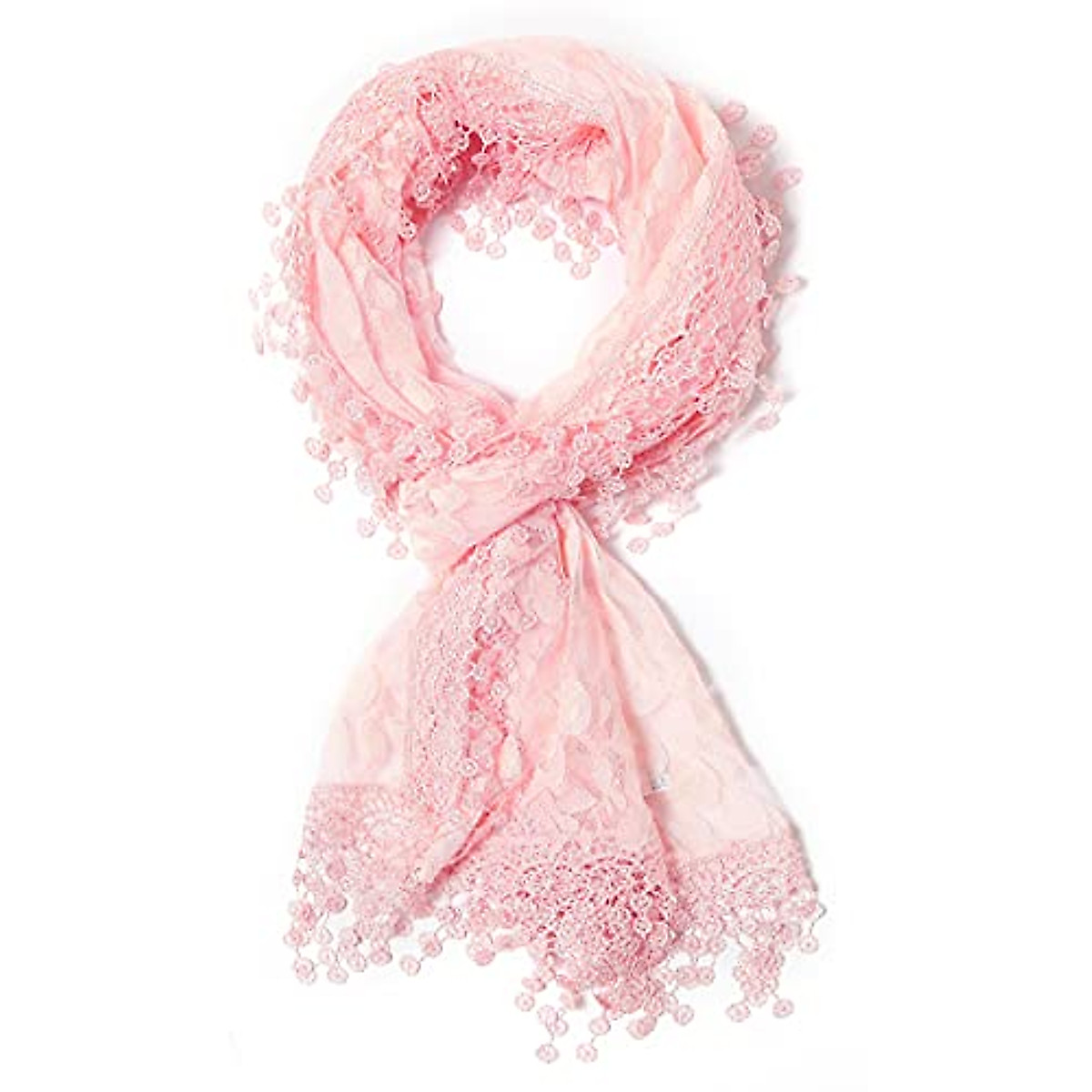 Cindy and Wendy Lightweight Soft Leaf Lace Fringes Scarf shawl for Women,Peach Pink,One Size