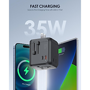 EPICKA Universal Travel Adapter, International Plug Adapter with Dual AC Outlet, 2 USB-C 35W PD Fast Charging & 3 USB-A, All in One Worldwide Wall Charger (TA-205, Black)