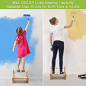 Purbambo Bamboo Step Stool for Toddlers, Kids Stepping Stool with Handles for Potty Training, Bathroom Sink, Kitchen Counter, Bedroom