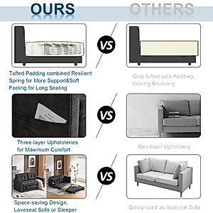 VINGLI Upgraded 64" W 84" L Full Size Futon Sofa Bed, 6" Thick Upholstery Chenille Loveseat Sofa Sleeper Pull Out Couch,Convertible Floor Couch for Living Room, Bedroom, Entertainment Room, Dark Grey