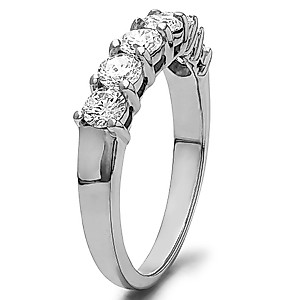 TwoBirch 0.5 Ct. Seven Stone Shared Prong Contoured Wedding Ring In Sterling Silver Cubic Zirconia