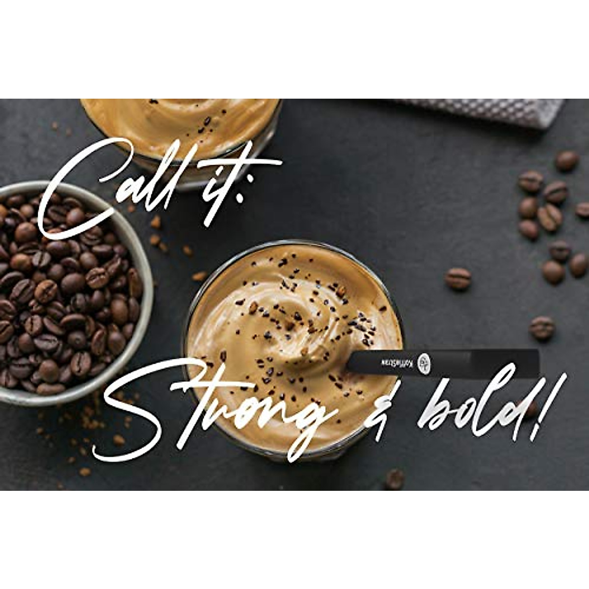 KoffieStraw Reusable Straws | 2-Pack Straws with Stainless Steel Cleaning Brushes | Long Lasting & BPA-Free Standard Size Straws for Coffee, Tea, Milk, Cold and Hot Drink | Black - 8", 10"