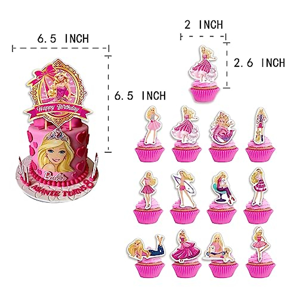 Birthday Party Supplies for Barbie, babi Party Decorations Include Happy Birthday Banner, Cake Topper, Cupcake Toppers, Latex Balloons.
