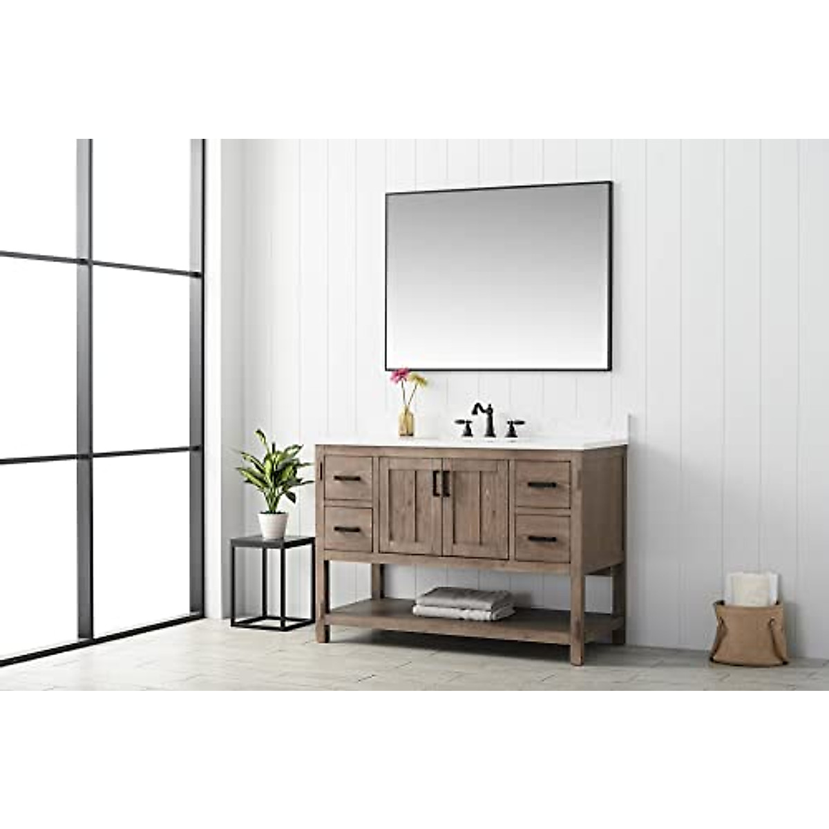 UrbanFurnishing.net - Harvey 48-Inch (48") Rustic Modern Farmhouse Bathroom Vanity - Brown Spruce