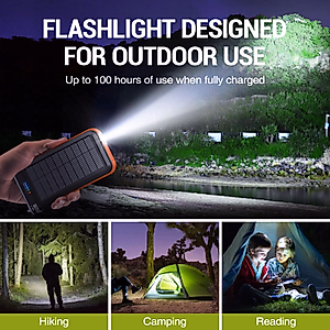 Solar Power Bank 36800mAh, Emergency FM Radio & Bluetooth Speaker, Built-in 2 Cables and Kickstand 15W Fast Charging LED Flashlight, USB C Input/Output Compatible with All Mobile Devices (Black)