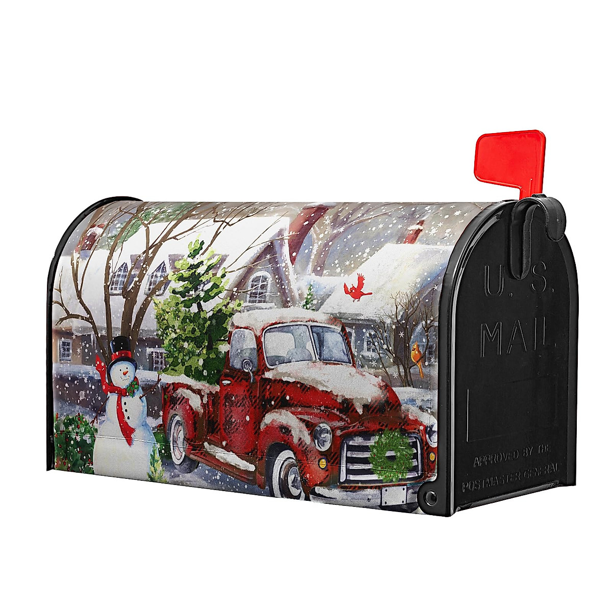 Red Buffalo Plaid Snowman Xmas Mailbox Covers - Winter Post Box Cover with Magnetic Closure - Waterproof & Standard Size 21x18 inch for Garden Yard Home Decor