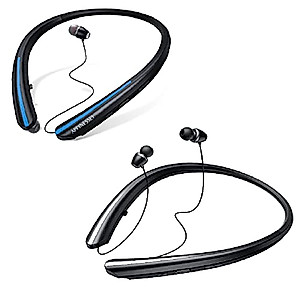 Neckband Bluetooth Headphones, Retractable Earbuds Wireless Headset Sports Noise Cancelling Stereo Earphones with Microphone Compatible with iPhone, Android, Samsung, iPad, PC