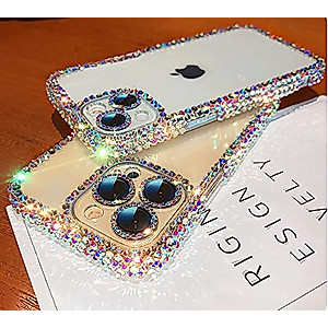 Poowear Compatible with iPhone 13 Pro Max Case Luxury Bling Rhinestone Glitter Phone Case for Women Girl 3D Diamond Silicone Clear Protective Case Cover