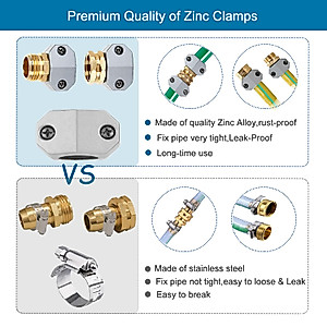 FINEST+ (4 Sets) Garden Hose Repair Connector Fitting, Aluminum Female and Male With Zinc Clamp Water Hose End Repair Connector Fit 3/4 Inch or 5/8 Inch Garden Hose