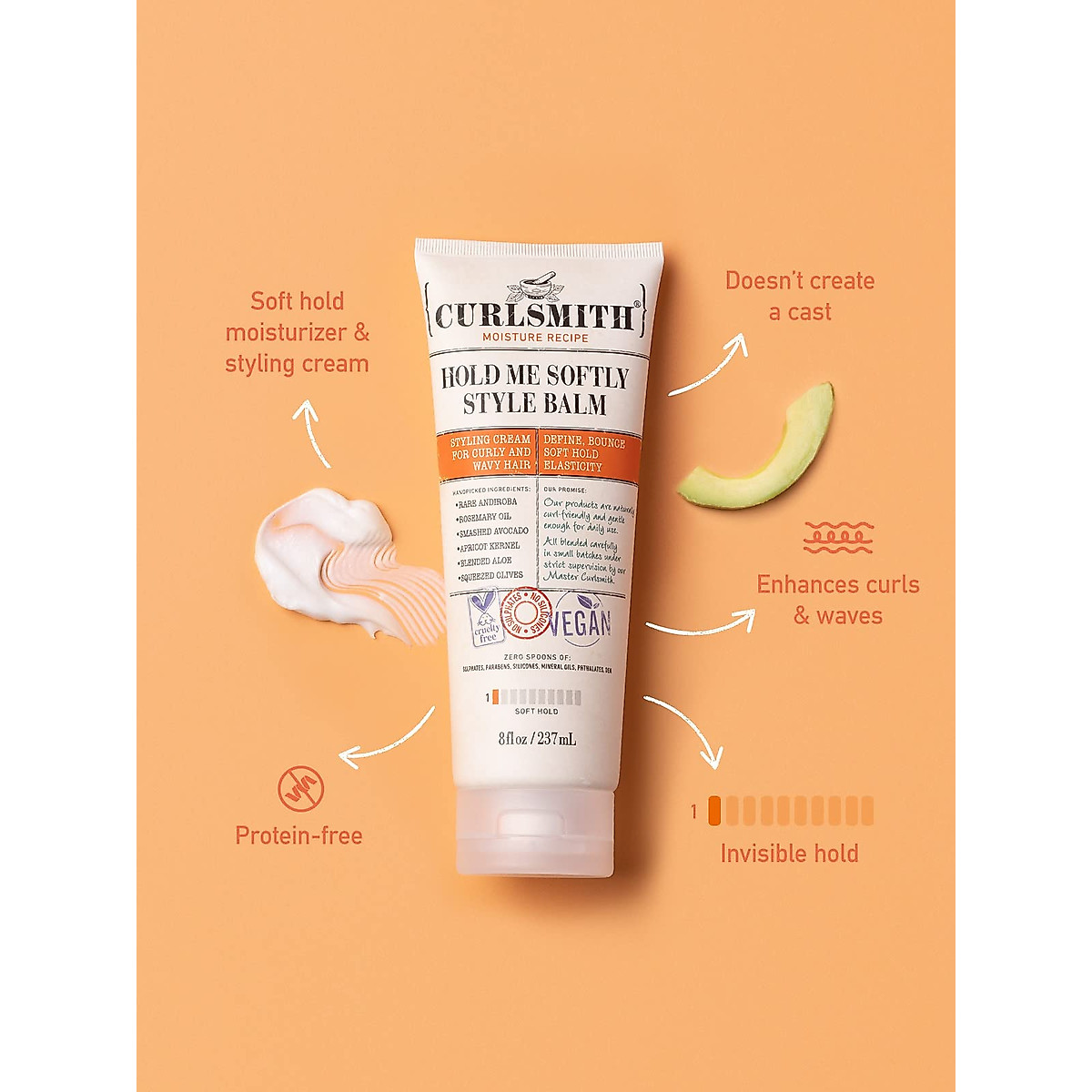 CURLSMITH - Hold Me Softly Style Balm - Vegan Soft Hold Styling Cream for Wavy and Curly Hair, Natural Look (8fl oz)…