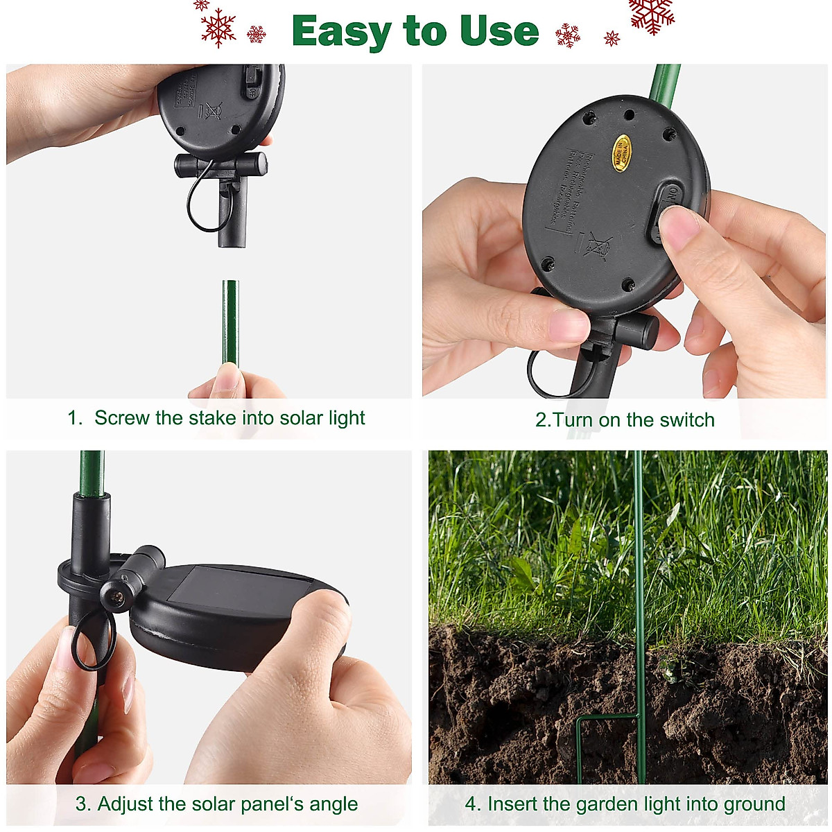 Yescom 4 Packs Solar Christmas Tree Stake Lights Solar Pathway Lights Waterproof Solar Stakes Lights for Outdoor Patio Garden