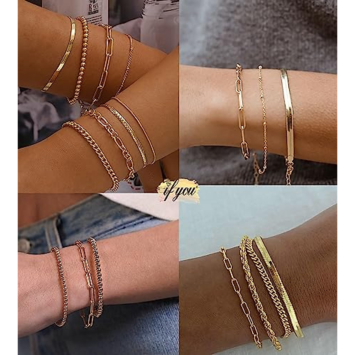 Gold Bracelets for Women, 14K Gold Plated Dainty Bracelets Set, Layered Chain Bracelets Pack Jewelry Gifts (B-8 pack gold bracelets)