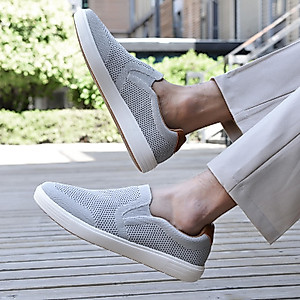 konhill Men's Slip on Sneaker - Knit Walking Loafers Memory Foam Driving Work Skate Shoes Arch Support Slip Resistant Shoes 9 US Gray,42