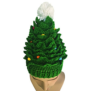 Kafeimali Unisex Christmas Winter Knitted Crochet Beanie Santa Hat with Beard Foldaway Bearded Caps (Green)