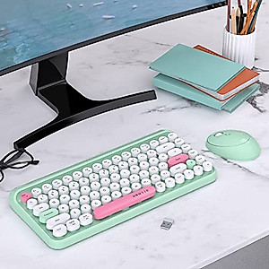 UBOTIE 84Keys Colorful Wireless Computer Keyboards and Mice Combos, Mini Compact Retro Typewriter Design Laptop Keyboards with 2.4GHz USB Nano (Green)