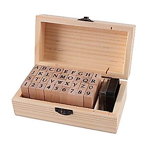 Wooden Rubber Stamps Kit, 36pcs Vintage Wooden Rubber Alphabet Letter Number Stamps Set, Craft Ink Stamp Stamper Seal Set with Wooden Storage Box - for Card Making, DIY Planner, Scrapbooking