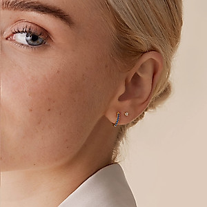 PAVOI 14K Gold Plated Sterling Silver Post Huggies | Cubic Zirconia Huggie Earrings for Women | Nano Spinel Blue Stones, White Gold