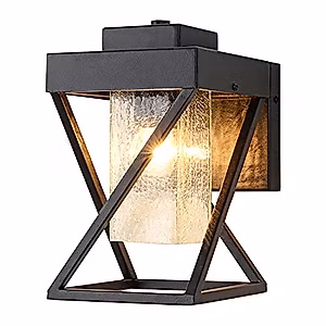 Delicavy Small Outdoor Wall Lights Exterior Light Fixtures Wall Mount Porch Light Waterproof Black Finish with Crackle Glass, Modern Outdoor Wall Sconce for House Garage, Front Door, Patio, Hallway
