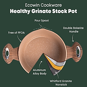 Ecowin Non Stick Dutch Oven StockPot with lid, 5 Quart Nonstick Stock Pot Soup Pot, Granite Pasta Pot Cooking Pot, Casserole with Double Handles, Induction Compatible, Dishwasher Safe, PFOA Free