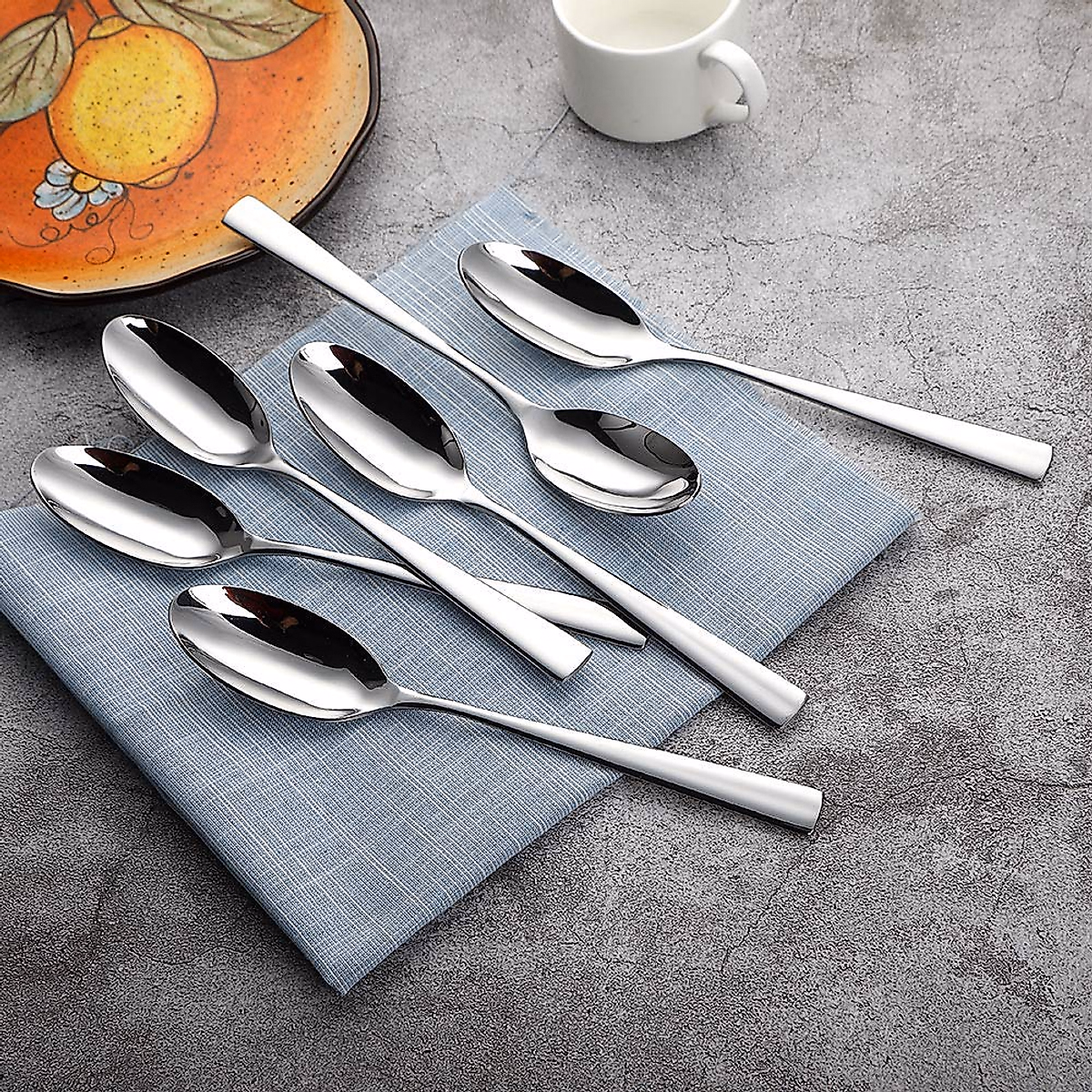 6 Pieces large Soup Spoons, Stainless Steel Spoon Premium Food Grade Large Dinner Spoons Unique Large Capacity Spoon Head Design can Accommodate more Food, Can Also be used as a Family Serving Spoon