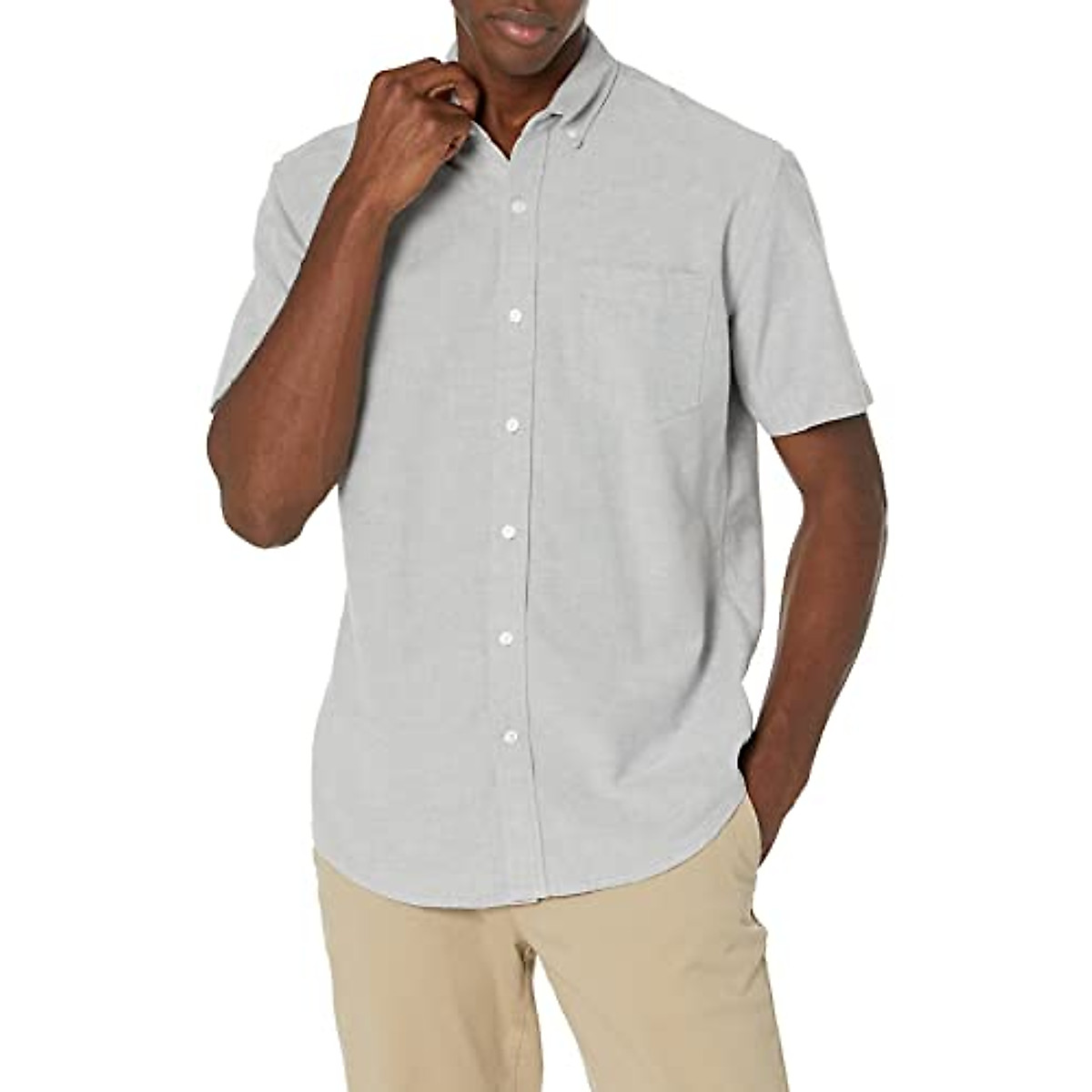 Amazon Essentials Oxford Shirts for Men - Regular-Fit, Short-Sleeve, Grey, X-Large