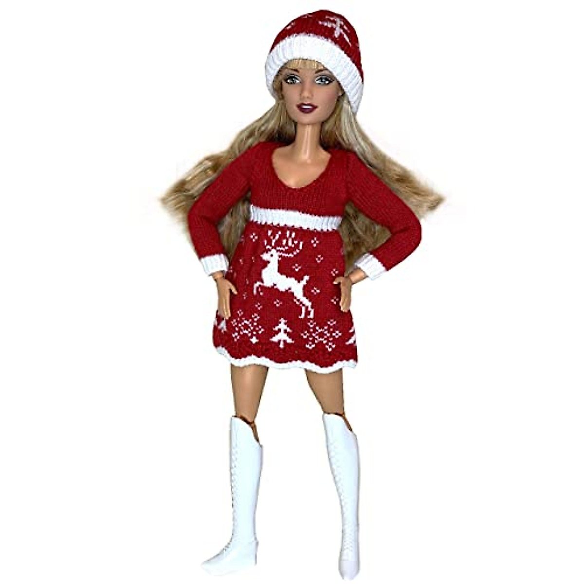 Eledoll 11.5 inch Doll Clothes Lot Deluxe Fashion Pack Holiday Christmas Miss Santa Knitted Deer Outfit with White Boots