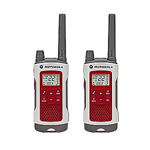 Motorola Solutions, Portable FRS, T482, Talkabout, Two-Way Radios, Red Cross, Emergency Preparedness, Rechargeable, 22 Channel, 35 Mile, White W/Red, 2 Pack