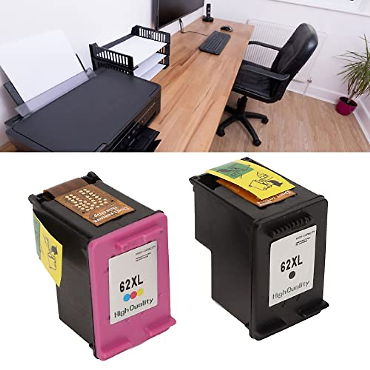 Zyyini 2pcs Ink Cartridges, 62XL Colored, Black Print Cartridges Replacement for OfficeJet 200 258 5540 5542 5640 7640 Printer, Standard Ink Cartridge for Office Home