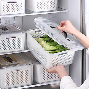 Large Produce Saver with Removable Colander and Handle, Vegetable Storage Keeper Airtight Leakproof Keep Fresh Longer Lettuce Containers BPA-FREE Big Size Veggies Banana Fruit Preserver 14 Cup/3.3L