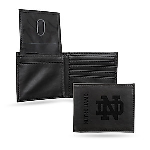 Rico Industries NCAA Notre Dame Fighting Irish Premium Laser Engraved Vegan Black Leather Bill-fold Wallet - Slim yet Sturdy Design - Perfect to Show Your Team Pride or Gift