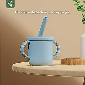 Hippywell 100% Silicone Baby Straw Cup Training Cup | Shatterproof Toddler Cup with Straw and Non-Slip Handles | 5 Oz Capacity | Perfect for Babies 6+ Months (Blue)