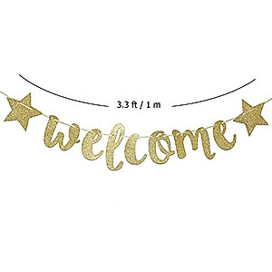 Welcome Little One Glitter Gold Banner, Baby Shower, Gender Reveal Party , Glitter Party Decor (Gold)