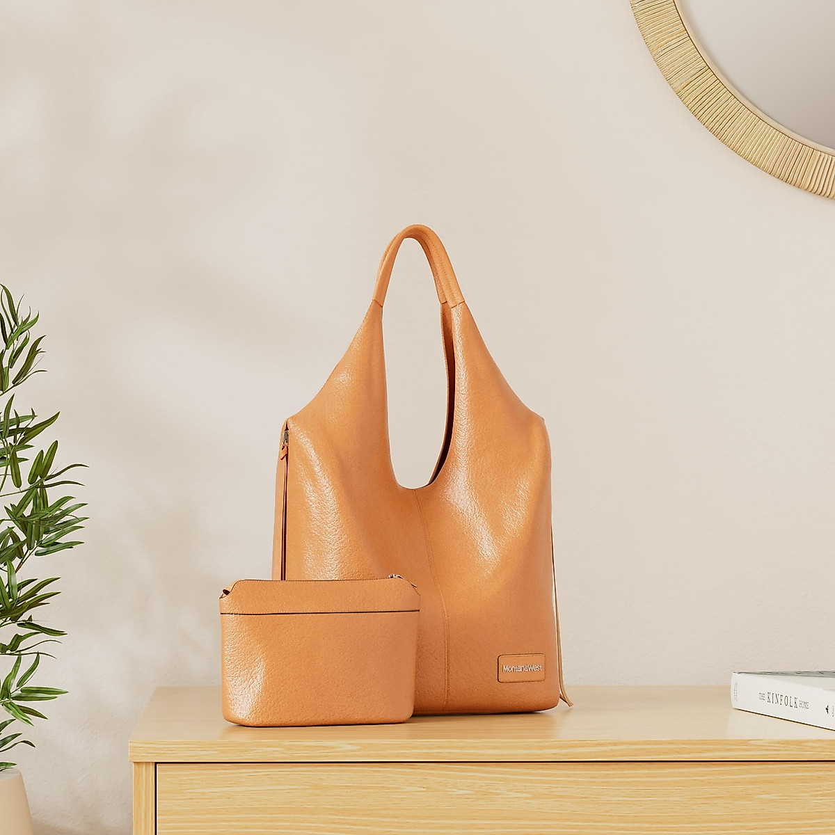 Montana West Brown Purses and Handbags Slouchy Hobo Bags for Women Tassel Zipper Shoulder Top Handle Tote Vegan Leather MWC2-195BR