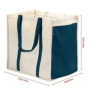 Anleo Reusable Cotton Canvas Grocery Tote Bags with Side Pockets, Large Utility Tote Bag for Shopping, Beach, Picnic