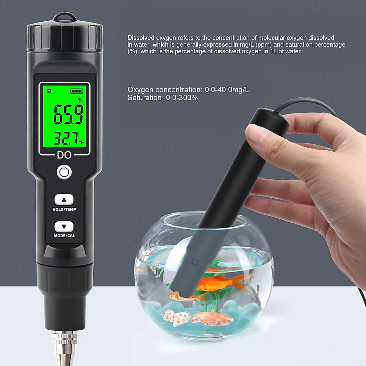 Hyuduo Digital Dissolved Oxygen Meter PH Water Quality Temperature and Humidity Meter Analyzer for 0.0‑40.0mg L Oxygen Concentration Portable DO Pen