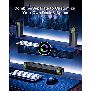 Jeecoo M20 Bluetooth Computer Speakers for PC Desktop Monitor, Gaming PC Sound Bar - Wired USB-Powered, Superb Stereo Sound, with LED Lighting - Combine/Separate to Customize Your Desk