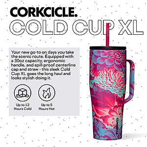 Corkcicle Cold Cup XL Insulated Tumbler with Handle, Lid, & Straw, Dopamine Floral, 30 oz – Reusable Cupholder Friendly Water Bottle Keeps Drinks Cold 12hrs