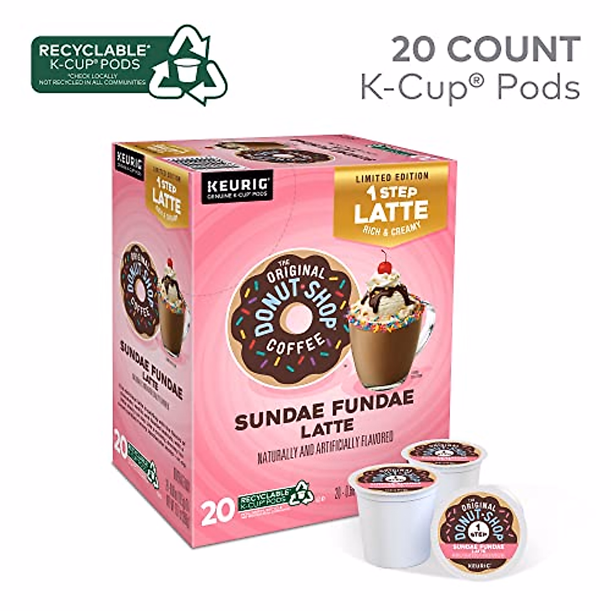 The Original Donut Shop Sundae Fundae One Step Latte, Keurig Single Serve K-Cup Pods, 20 Count