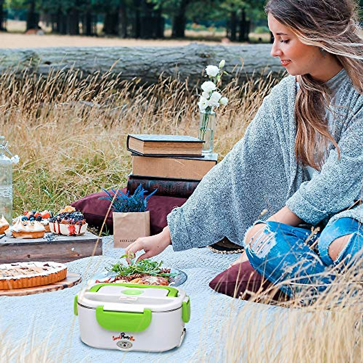 Sweet Home Bee 2 in 1, Electric Lunch Box –FAST HEATING, Car, Truck, Home Use, Portable Food Warmer Heater with Food Grade Removable Stainless Steel Container and Fork