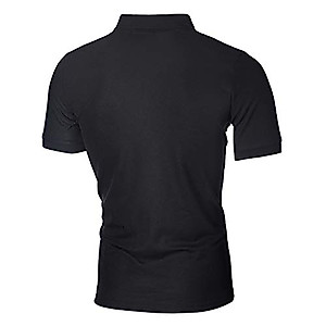 YOMXL Men's Casual Polo Shirt Summer Zipper Front Short Sleeve T-Shirt Classic Pocket Tee Tops Black