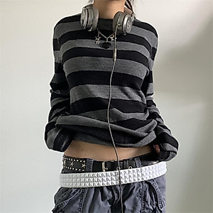 NaranjaBurbuja Y2k Fairy Grunge Graphic Long Sleeve Tees Tops Women E-Girls Aesthetic Gothic Skull Print Baggy T Shirts Emo Clothes K-black Stried 14