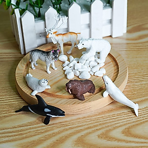 iqipets Arctic Animal Model Sets 7 PCS Mini Polar Bear Killer Whale Reindeer Seal Figurines for Kids Toys Christmas Birthday Gifts