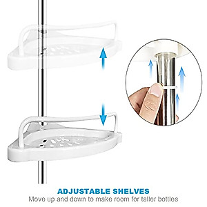 YorkHoMo Shower Caddy, Shower Caddy Tension Pole 4 Layer Adjustable Rustproof Stainless Steel Bathroom Shower Organizer Bathtub Storage Holder Rack Height 3.3 to10.1ft