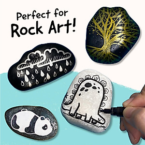 Funcils 4 Dual Tip Acrylic Paint Pens - Fine Tip & Medium, Permanent & Waterproof - Acrylic Paint Markers for Rock Painting, Canvas, Wood, Ceramic, Glass, Fabric, Metal - White, Black, Gold & Silver