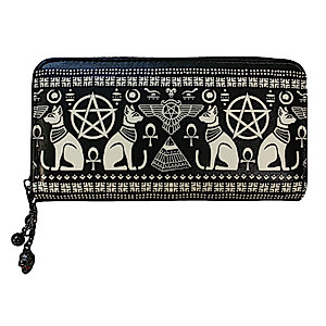 Lost Queen Anubis Egyptian Sphynx Cat Pyramid Pentagram Vegan Black Wallet