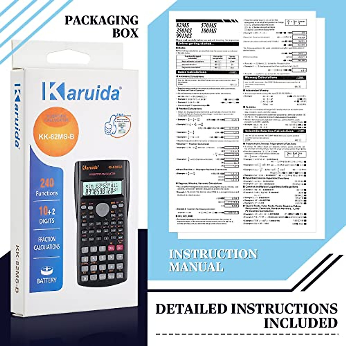 2 Pack Scientific Calculator 2 Line Fraction Calculator with Protective Hard Cover and Battery Basic Math Calculator Chemistry Calculator Black Financial Calculator for School Business