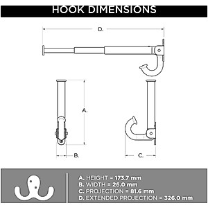 Franklin Brass Extend-a-Hook Oval (1-Pack) Expandable Single Wall Hook Pure White Foldable 2-12' Adjustable Length Hanger for Clothes, Bags, Towels, Purses, Mounted Organization B45618M-PW-R